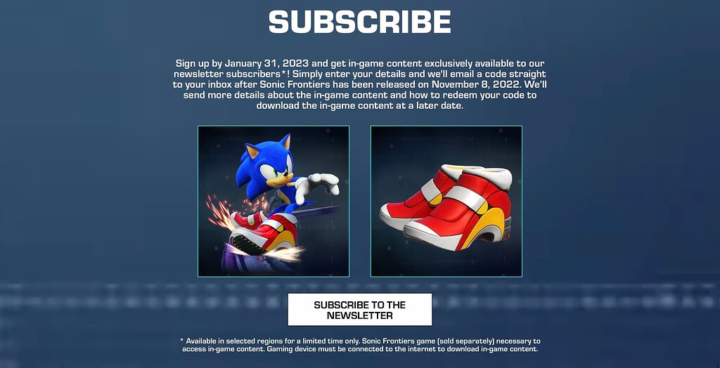 Subscribe to the Sonic Frontiers Newsletter for Exclusive Footage, Free DLC and More! - General ...