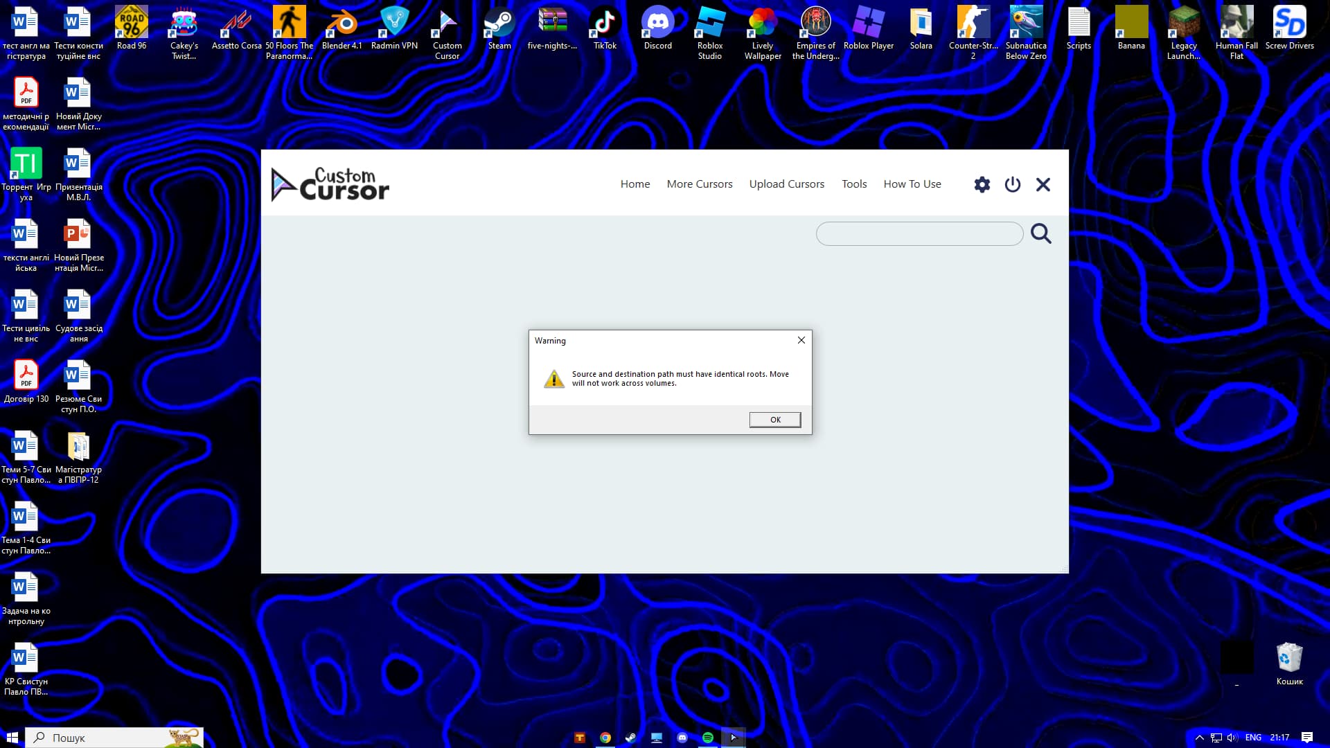 Hello, I can't get any of cursor, after am clicking the window button it's shows me an warninng ...